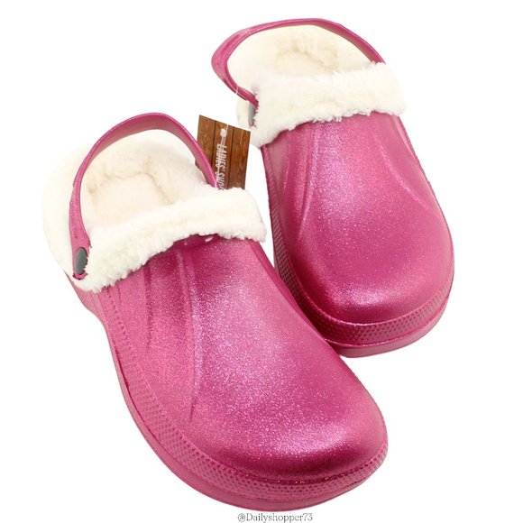 Shoes | Womens Hot Pink Glitter Sherpa Lined Foam Clogs | Poshmark